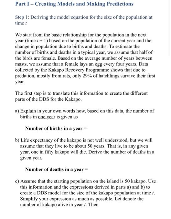 Solved Part I - Creating Models and Making Predictions Step | Chegg.com
