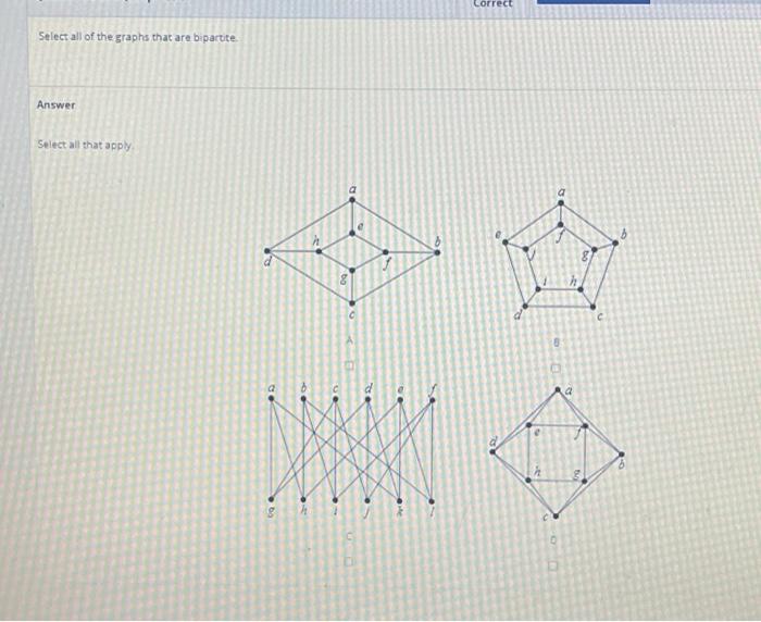 Solved Select all of the graphs that are bipartite. Answer | Chegg.com