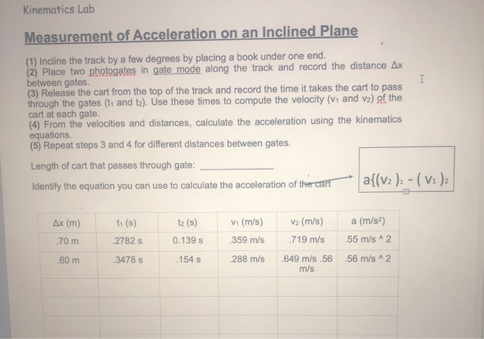 Kinematics Lab Measurement of Acceleration on an | Chegg.com