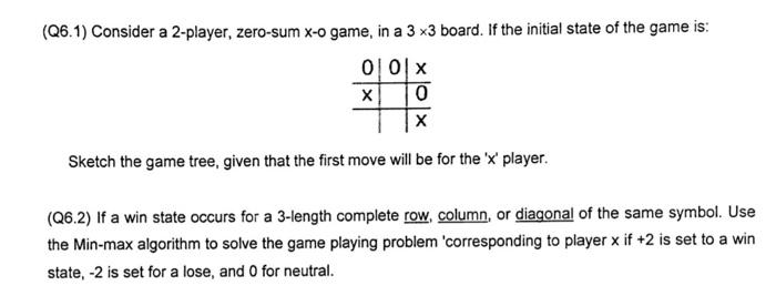 Solved (Q6.1) Consider a 2-player, zero-sum x−0 game, in a | Chegg.com