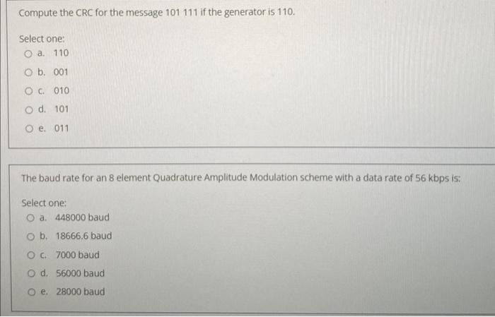 Solved Compute the CRC for the message 101111 if the | Chegg.com