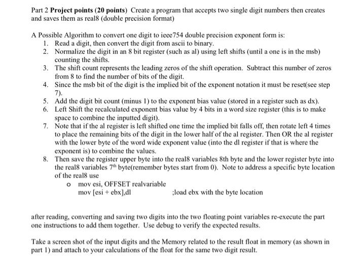 Solved Part 2 Project points (20 points) Create a program | Chegg.com