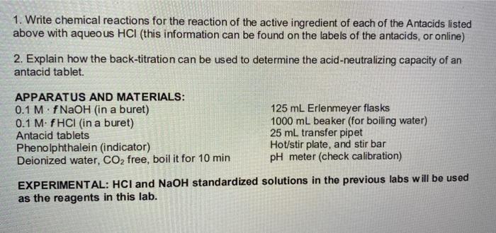 Solved 1. Write chemical reactions for the reaction of the | Chegg.com