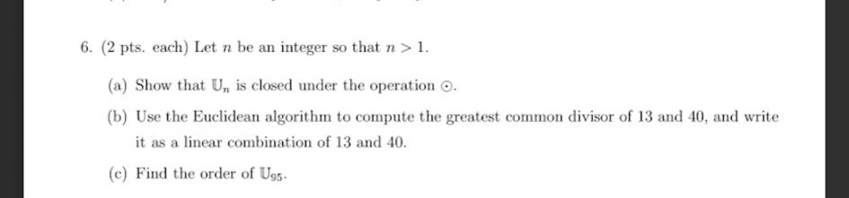 Solved (2 ﻿pts. ﻿each) ﻿Let n ﻿be an integer so that n>1.(a) | Chegg.com