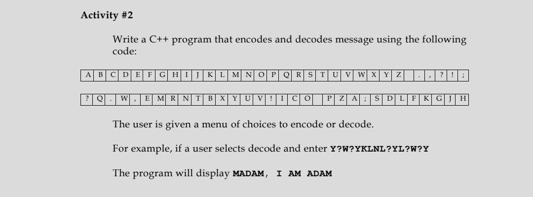 Solved Write a C++program that encodes and decodes message | Chegg.com
