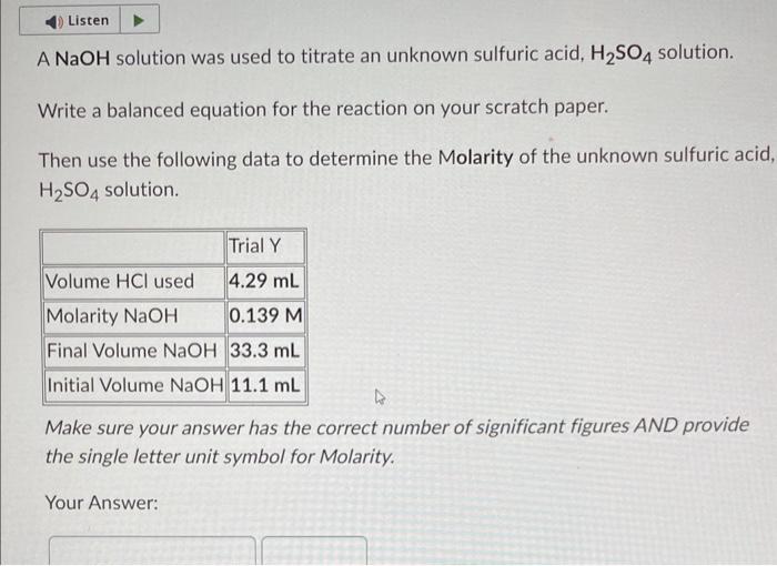Solved A NaOH solution was used to titrate an unknown | Chegg.com