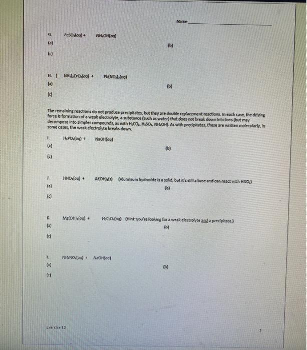 Solved Na 73 - Double Displacement Reactions Worksheet 1. | Chegg.com