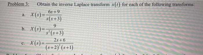 Solved Problem 3: Obtain the inverse Laplace transform x(t) | Chegg.com