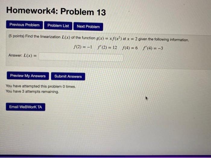 Solved 5 Points Find The Linearization L X Of The