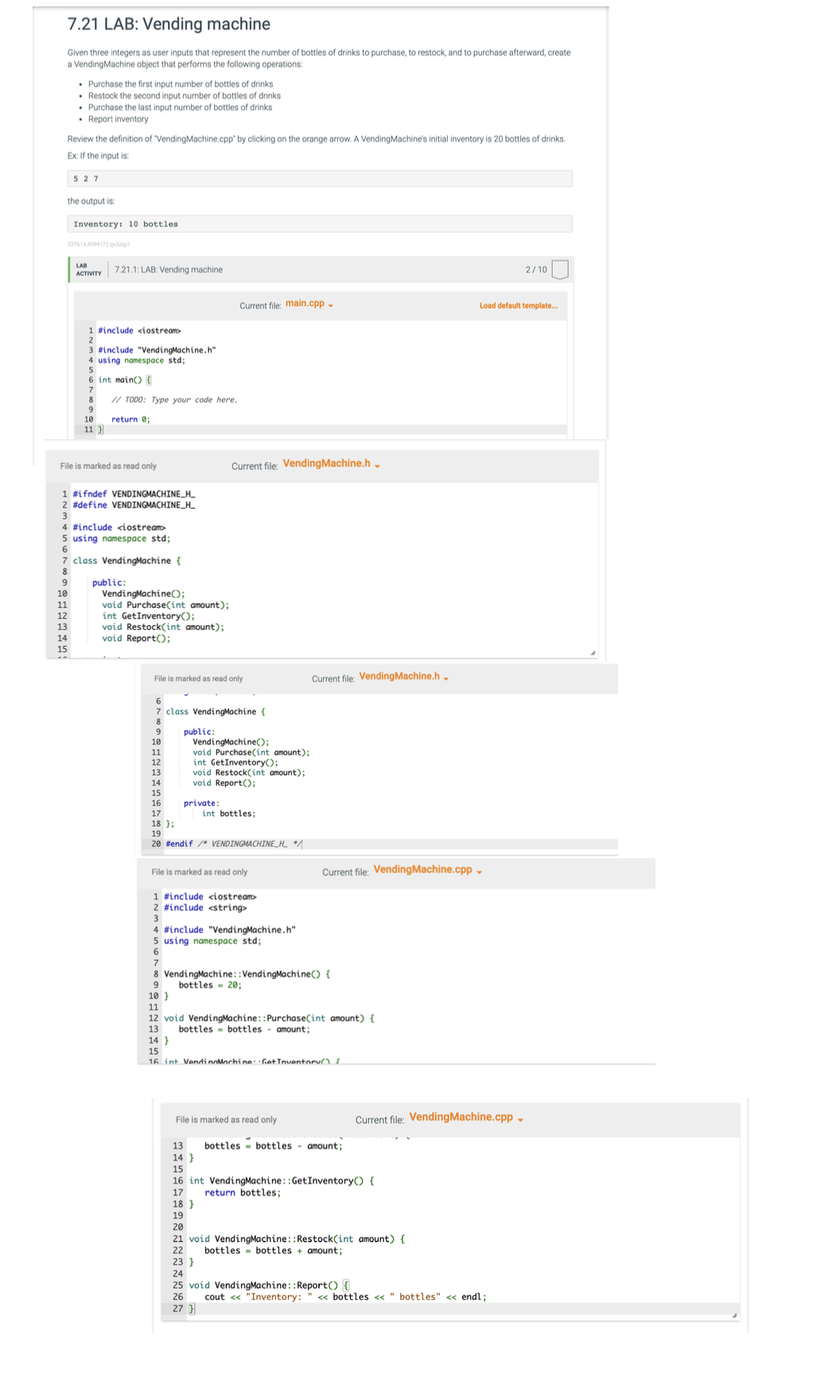 Solved IN C++ ﻿PLEASE 7.21 ﻿LAB: Vending machineGiven three | Chegg.com