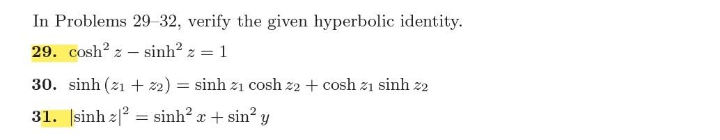 Solved In Problems 29-32, verify the given hyperbolic | Chegg.com