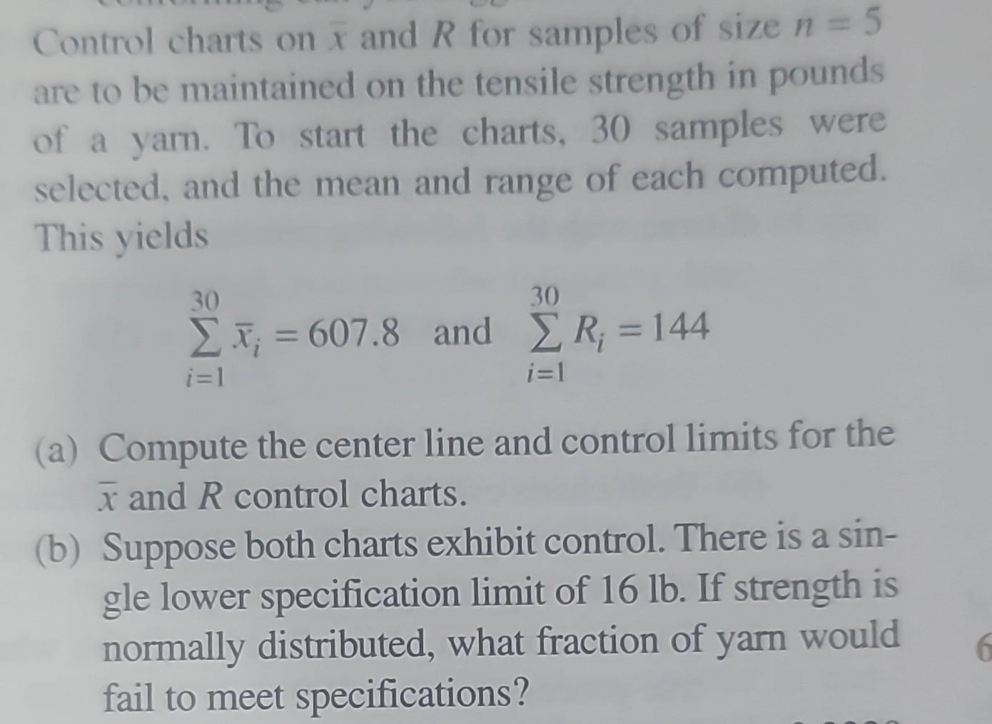 [Solved]: Control charts on x and R for samples of size