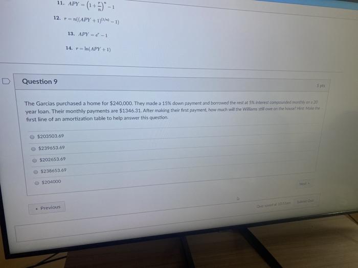 Solved 11. APY 12. r="{(APY +130 - 1) 13. APY-2-1 14. In APY | Chegg.com