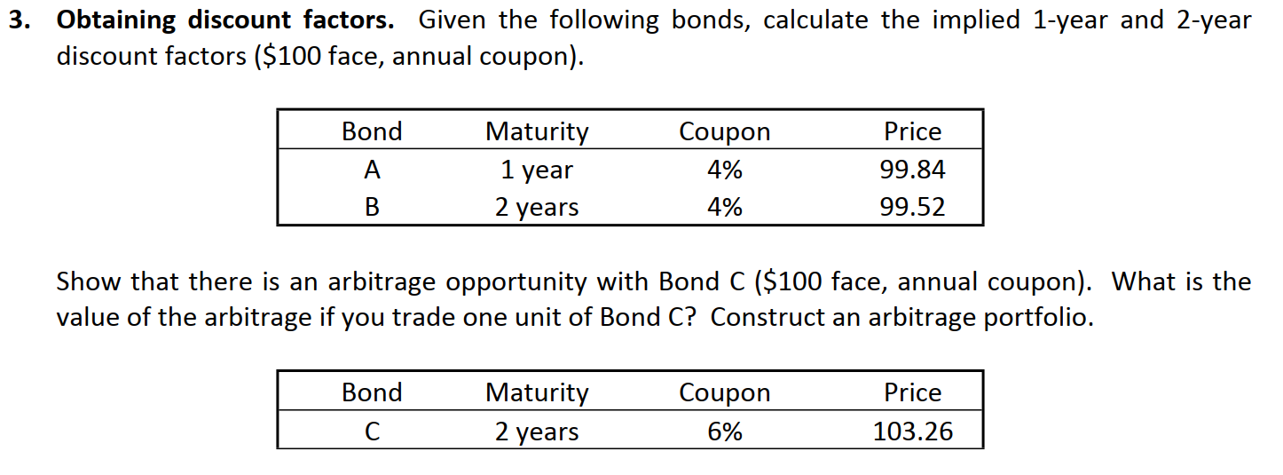 Solved Obtaining discount factors. Given the following | Chegg.com