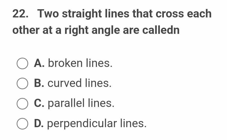 Solved 22. Two straight lines that cross each other at a | Chegg.com
