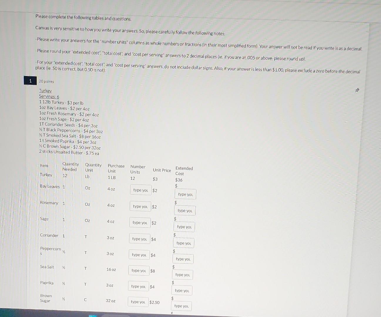 Solved Please complete the following tables and questions. | Chegg.com
