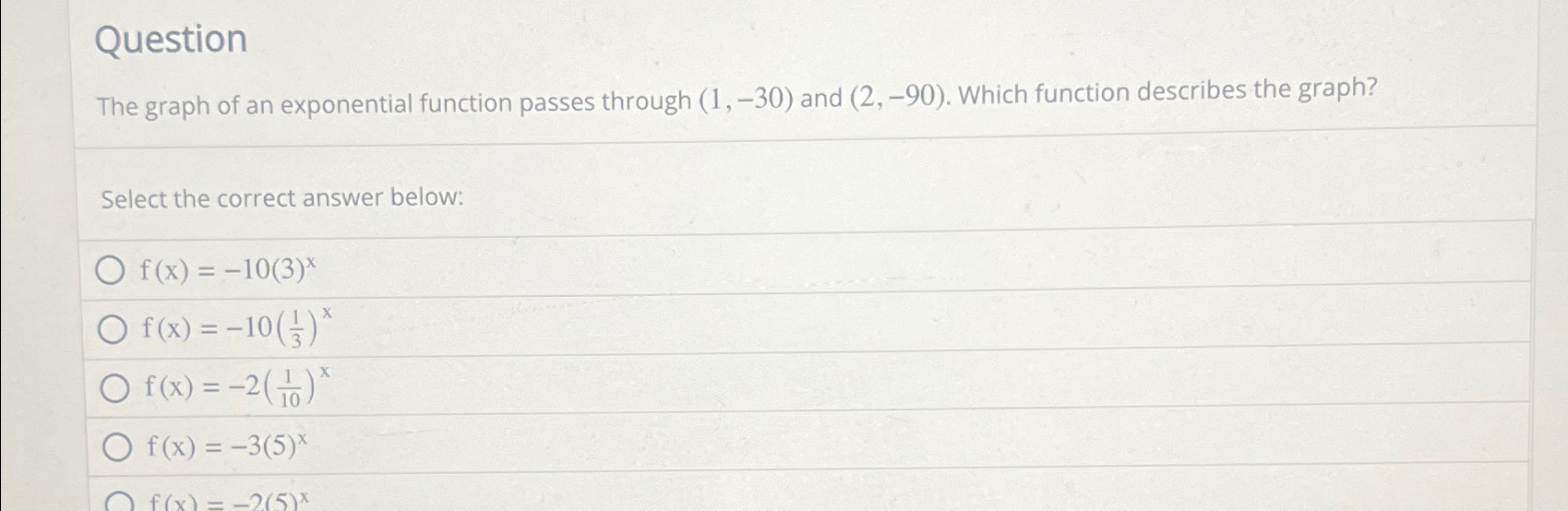 Solved QuestionThe graph of an exponential function passes | Chegg.com