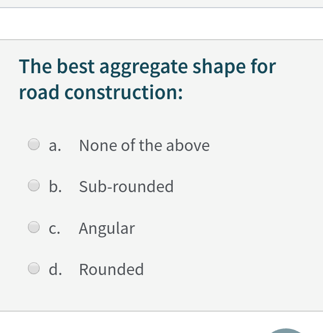 Solved The best aggregate shape for road construction: a. | Chegg.com