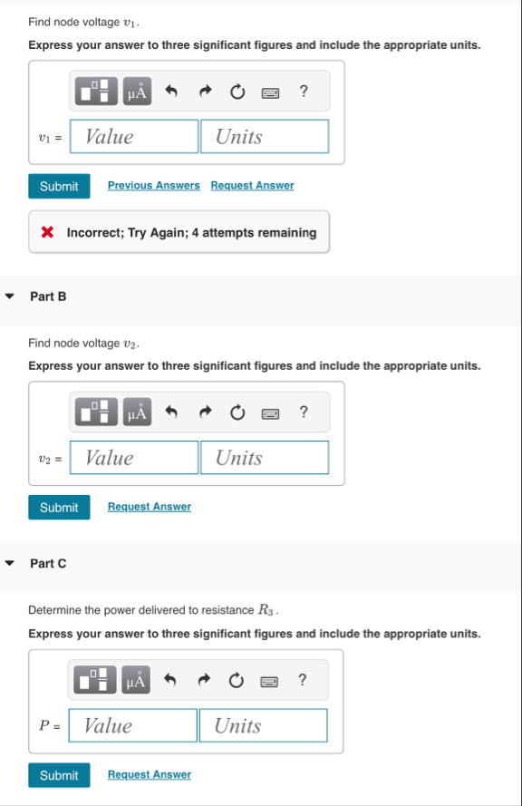 Solved Find node voltage v1.Express your answer to three | Chegg.com
