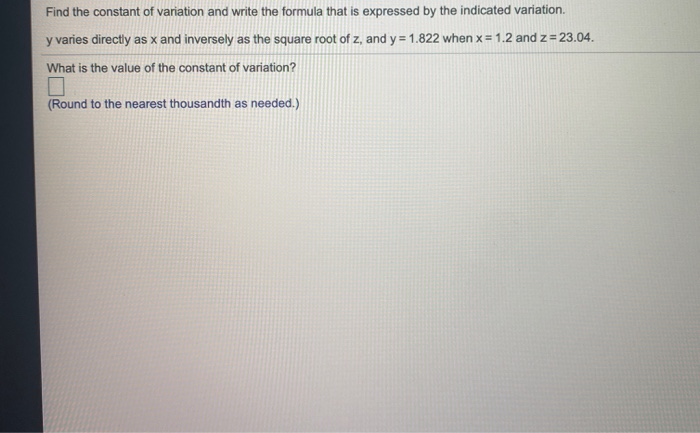 Solved Find the constant of variation and write the formula | Chegg.com