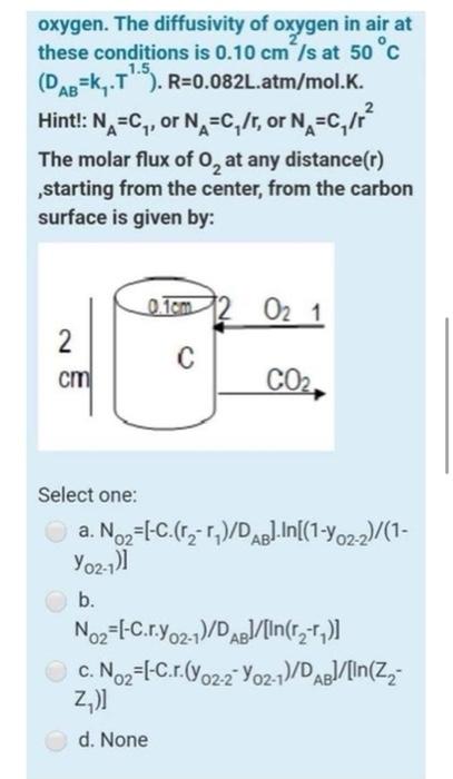 Solved oxygen. The diffusivity of oxygen in air at these | Chegg.com