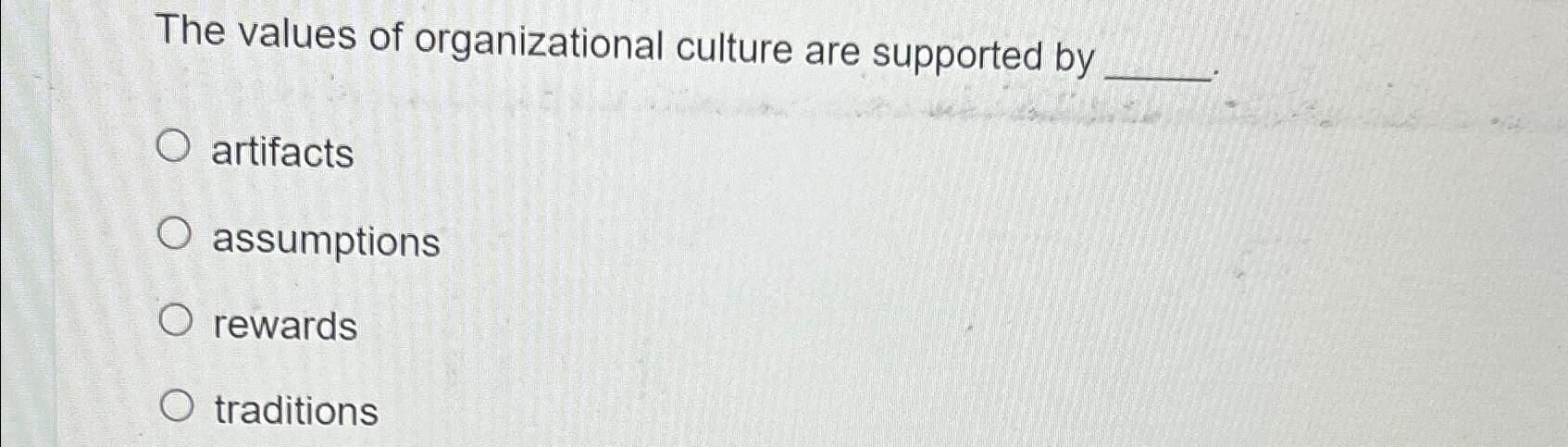 Solved The values of organizational culture are supported | Chegg.com