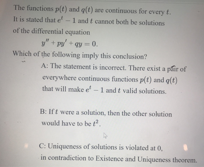 Solved The functions p(t) and q(t) are continuous for every | Chegg.com