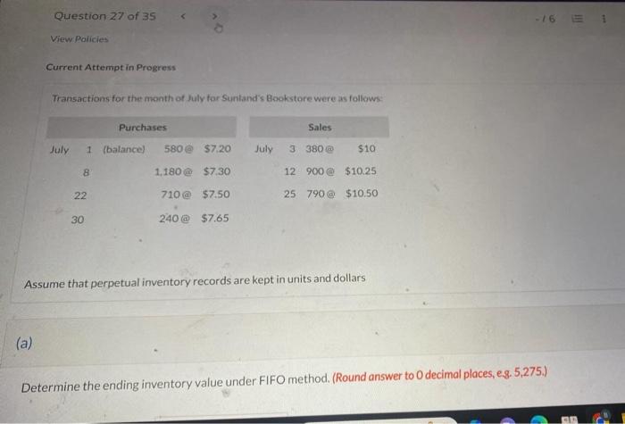 Solved Current Attempt in Progress Transactions for the | Chegg.com