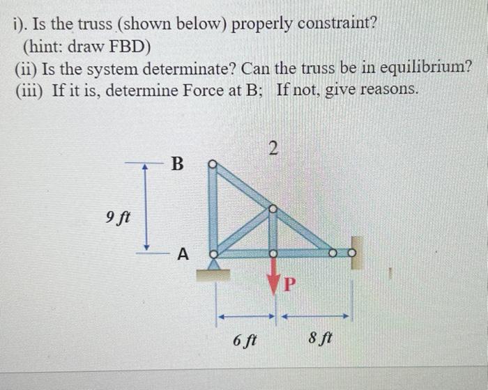 Solved i). Is the truss (shown below) properly constraint? | Chegg.com