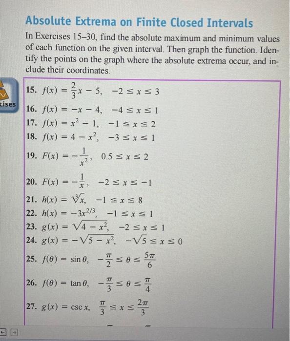 Solved Absolute Extrema on Finite Closed Intervals In | Chegg.com