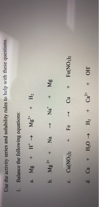 Solved Use the activity series and solubility rules to help | Chegg.com