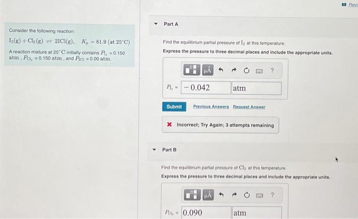 Solved Consider the following reaction I2( g)+Cl2( | Chegg.com