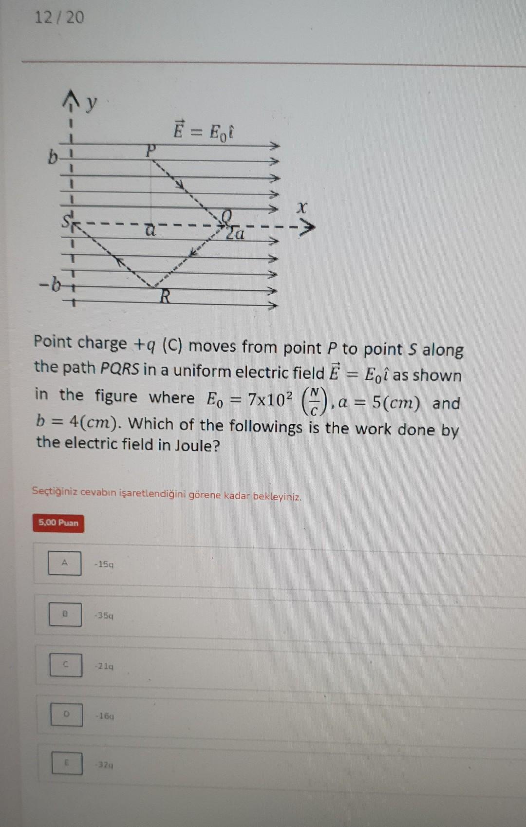 Solved Point charge +q(C) moves from point P to point S | Chegg.com