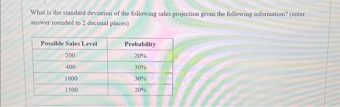 Solved What is the standard deviation of the following sales | Chegg.com