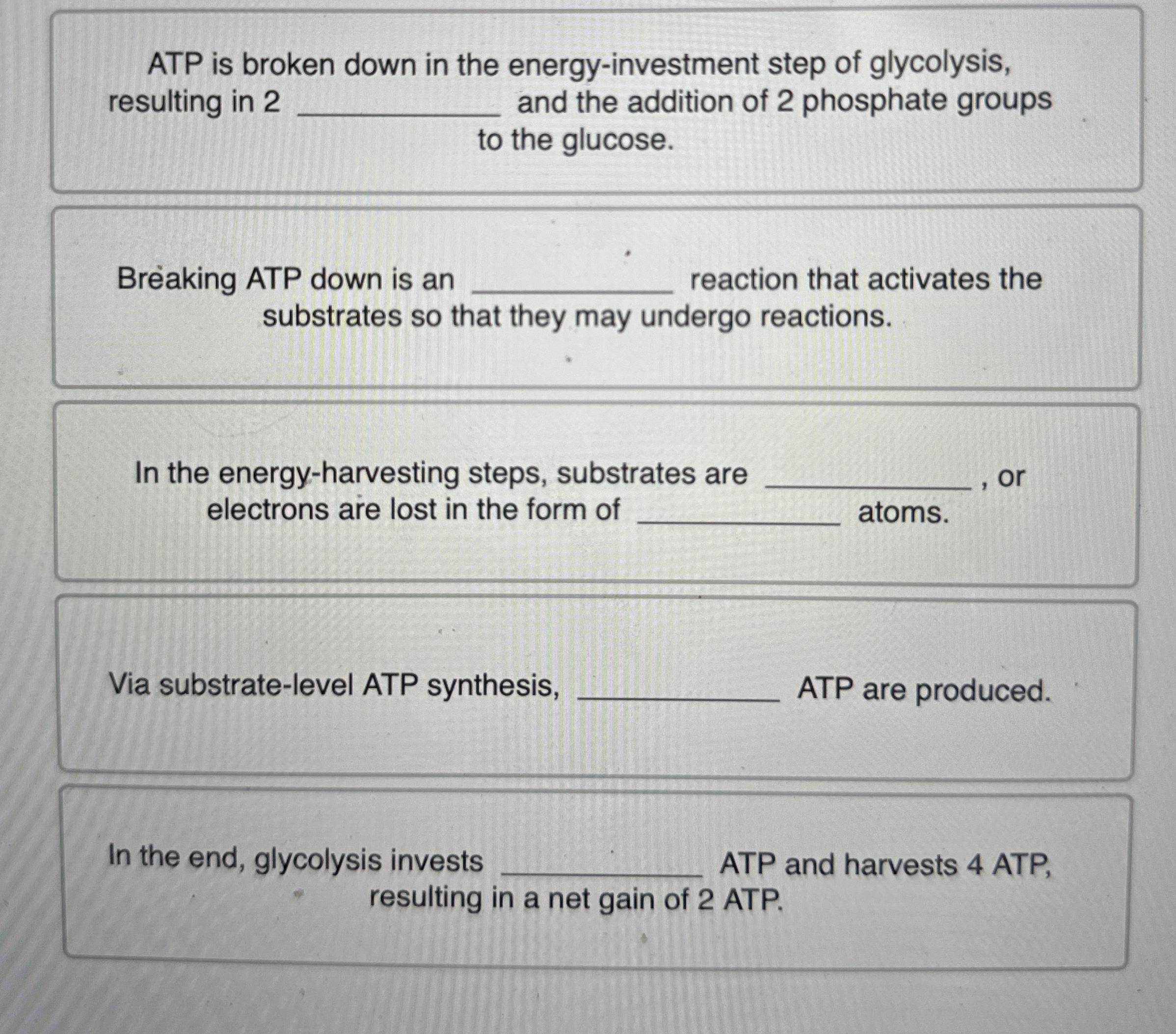 Solved ATP is broken down in the energy-investment step of | Chegg.com