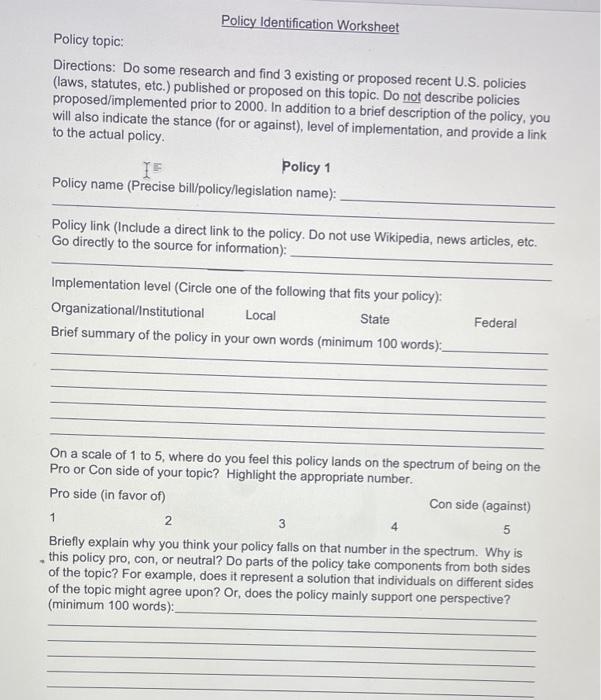 Policy name (Precise bill/policy/legislation name): | Chegg.com