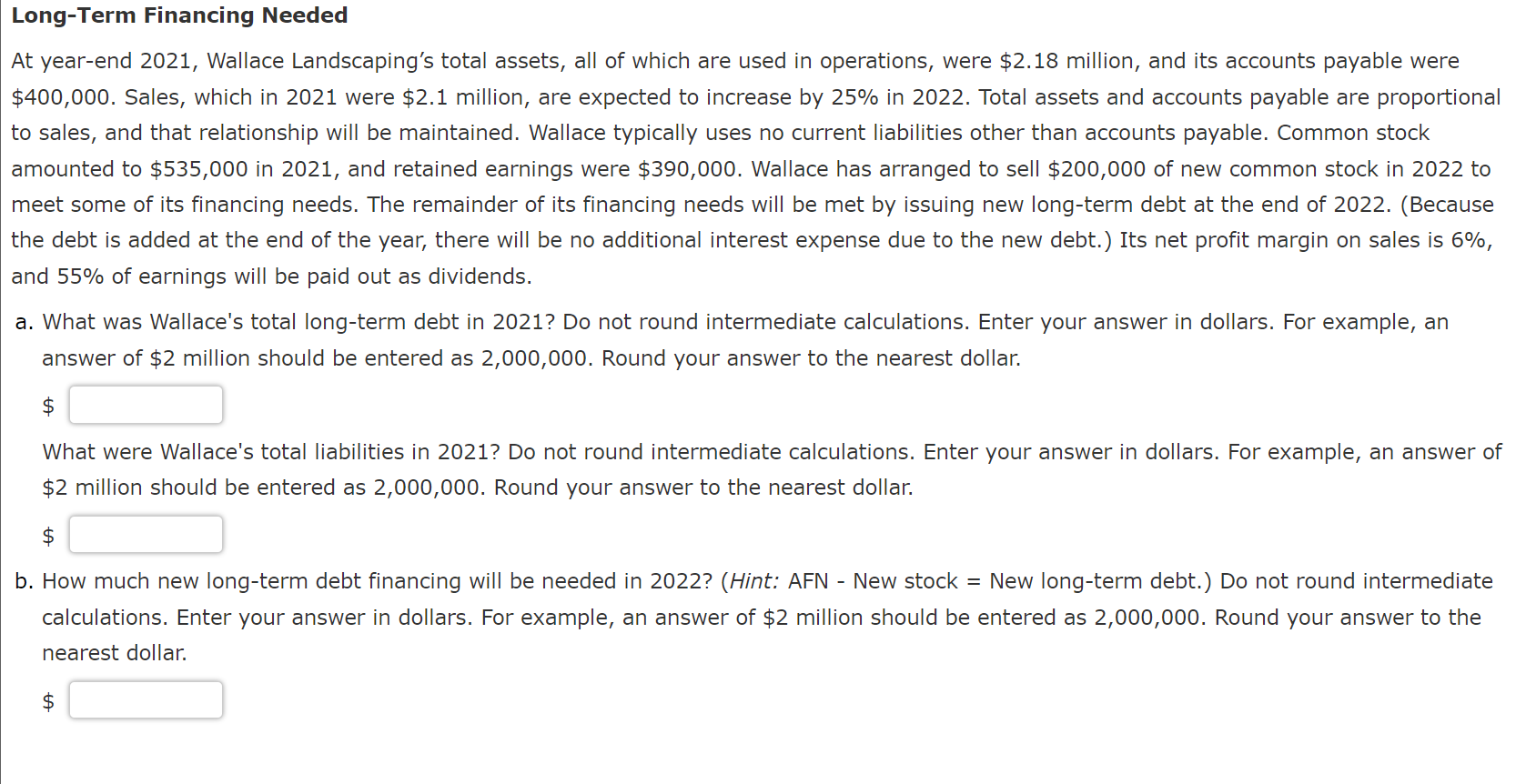Solved Long-Term Financing NeededAt year-end 2021, ﻿Wallace | Chegg.com