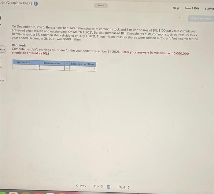 Solved Elon #2.capitulo 19-EPS Seved Help Save & Exit Submit | Chegg.com