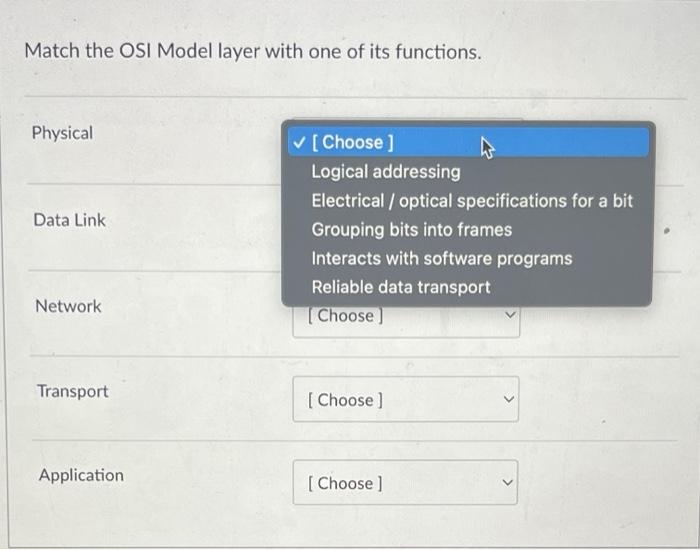 Solved Match the OSI Model layer with one of its functions. | Chegg.com