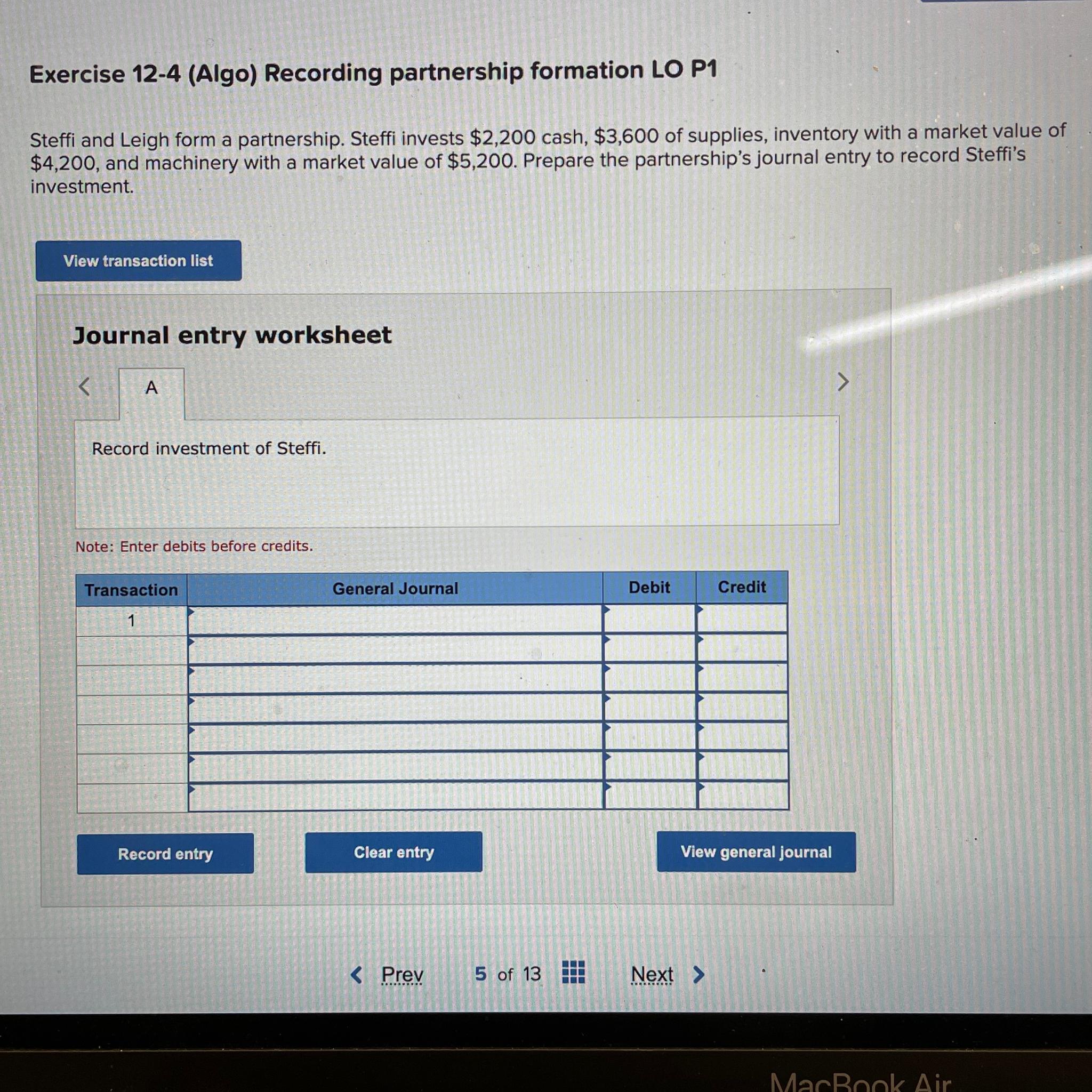 Solved Exercise 12-4 (Algo) ﻿Recording partnership formation | Chegg.com