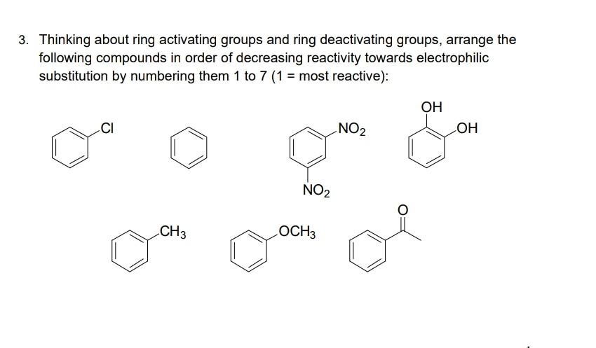 Solved 3. Thinking about ring activating groups and ring | Chegg.com
