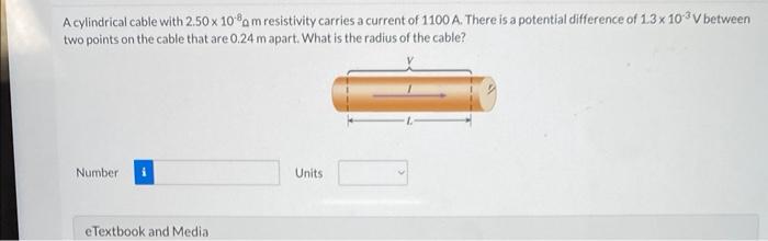Solved A cylindrical cable with 2.50×10−8 a m resistivity | Chegg.com