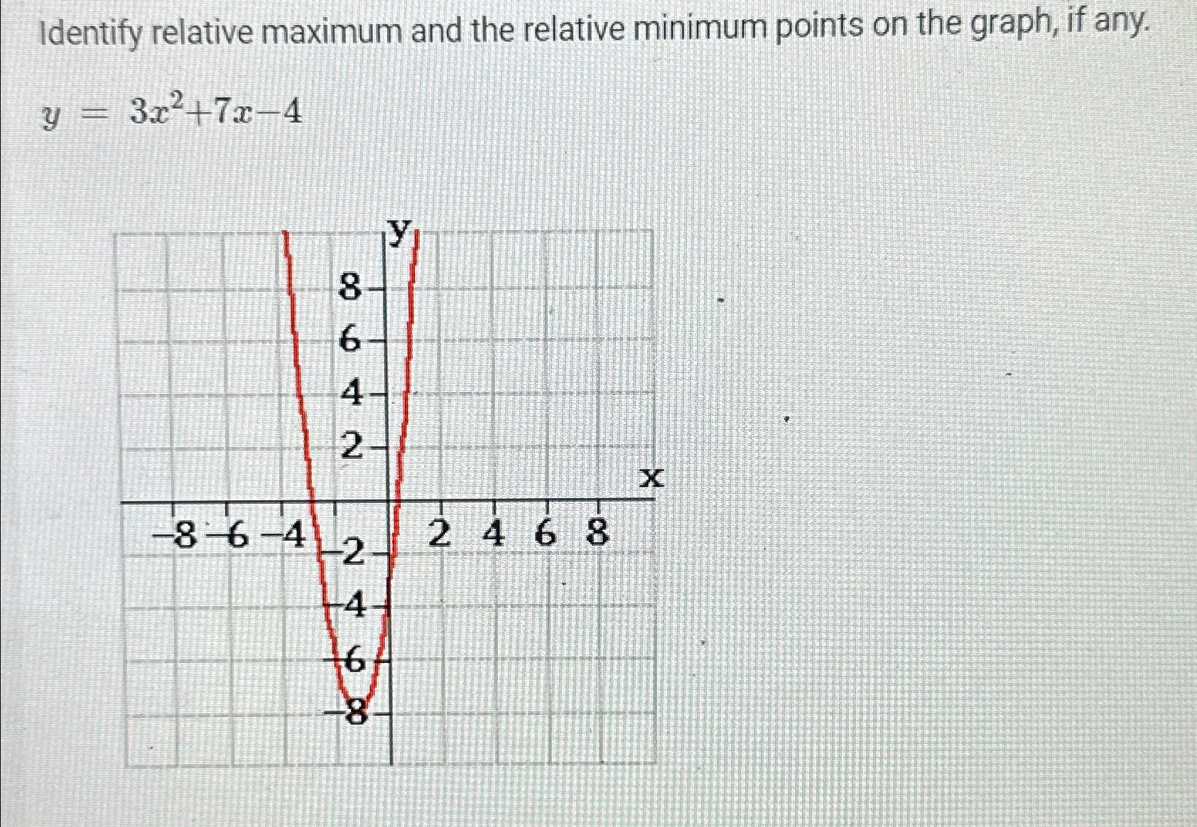 Solved Identify relative maximum and the relative minimum | Chegg.com Solved Identify relative maximum and the relative minimum | Chegg.com