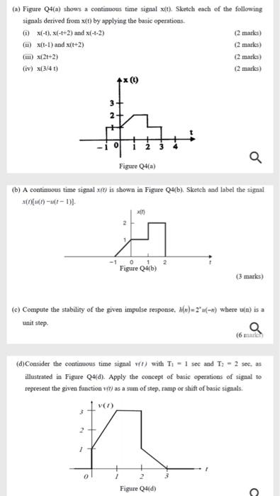 Solved (a) Figure Q4(a) shows a continuous time signal x(t). | Chegg.com