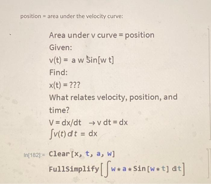 Solved position = area under the velocity curve: Area under | Chegg.com