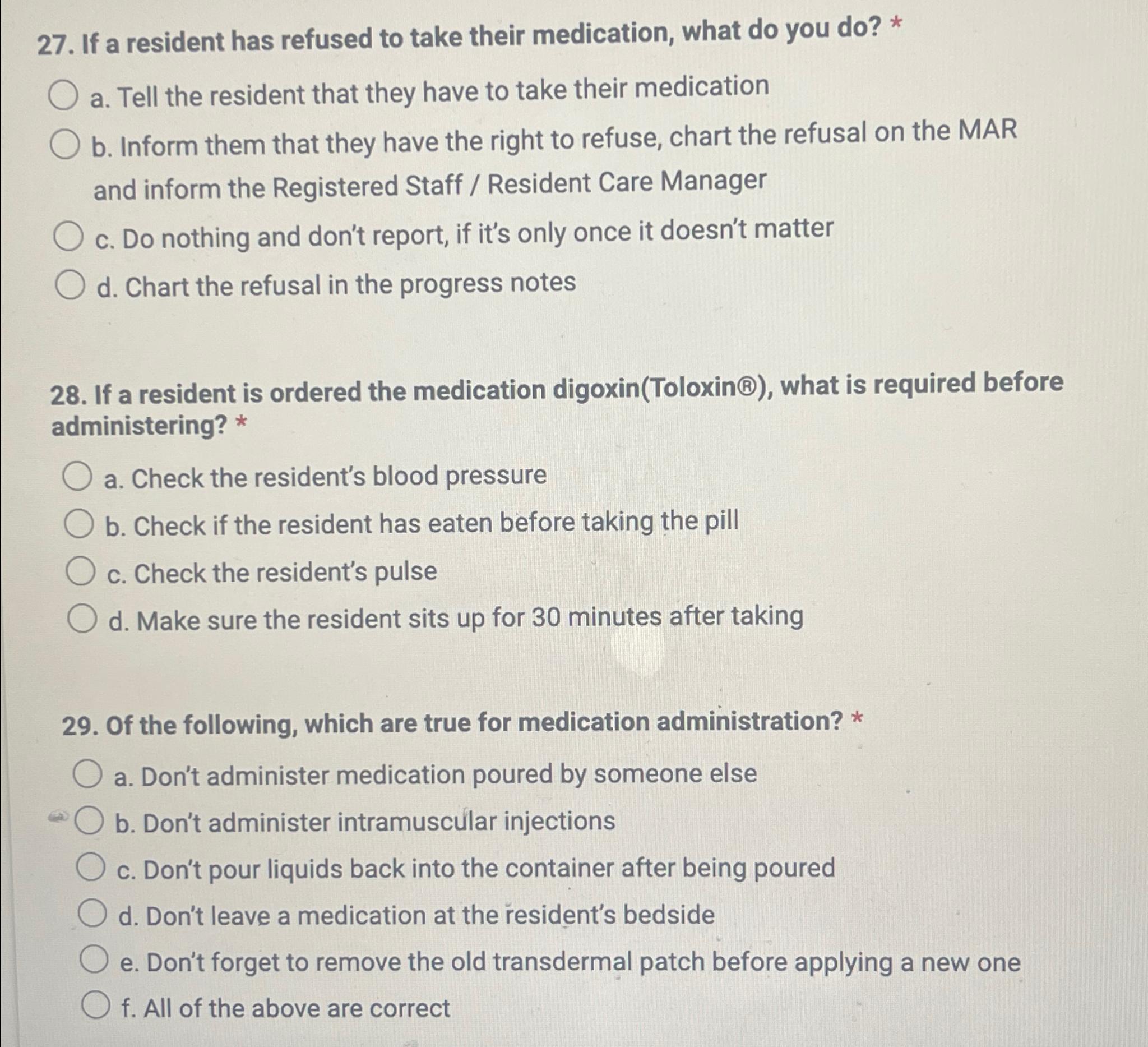 Solved If a resident has refused to take their medication, | Chegg.com