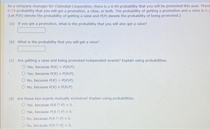 Solved As a company manager for Claimstat Corporation, there | Chegg.com
