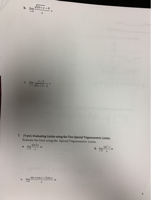 Solved 3. (8 pts) Evaluating Limits. Evaluate the following | Chegg.com