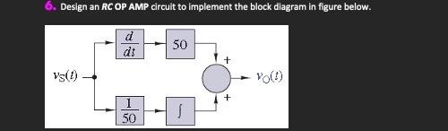 Solved 6. Design an RC OP AMP circuit to implement the block | Chegg.com