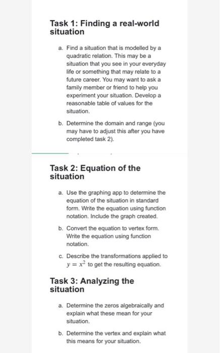 Solved Task 1: Finding a real-world situation a. Find a | Chegg.com